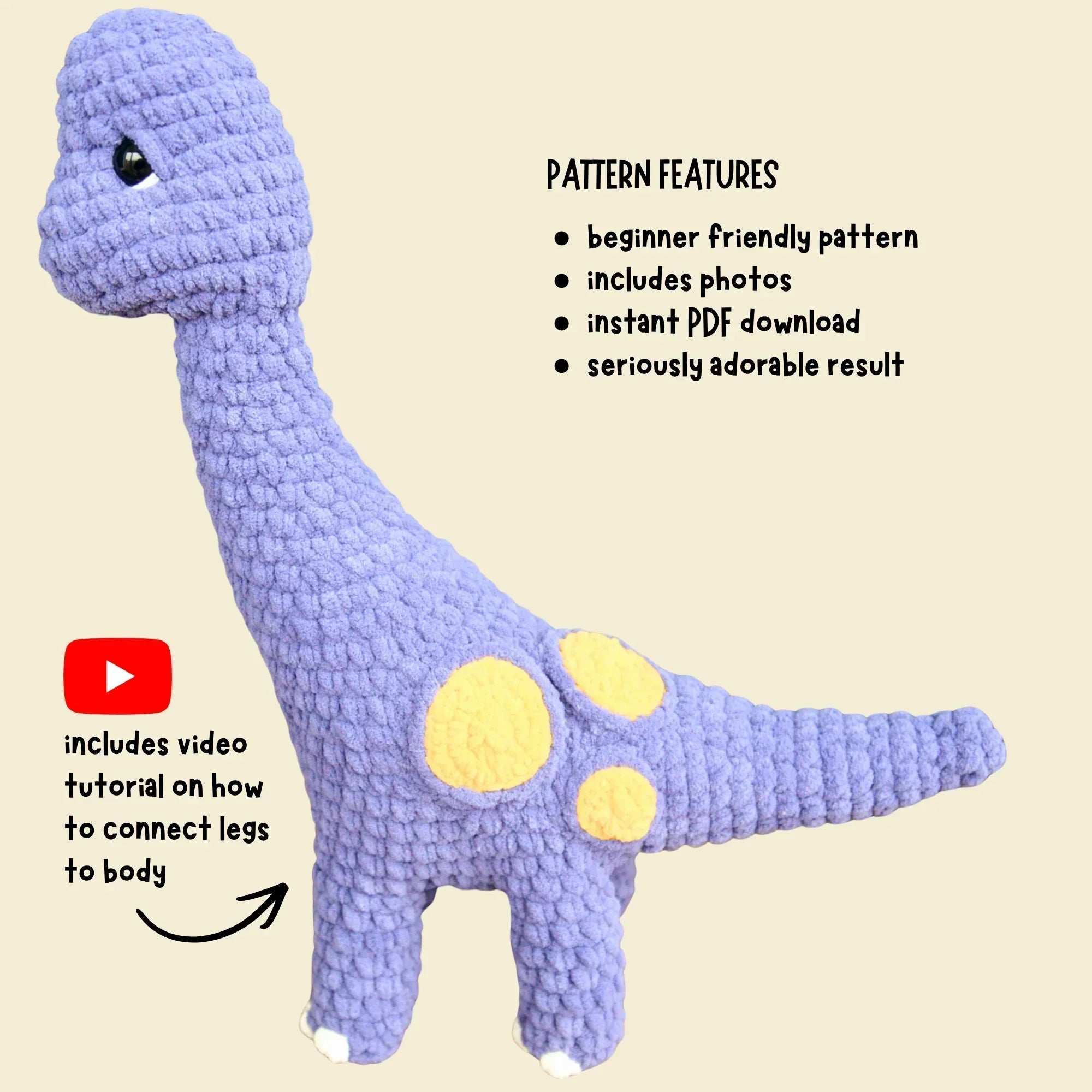Brontosaurus Crochet Pattern PDF | Easy Dinosaur – Simply Hooked Marcy