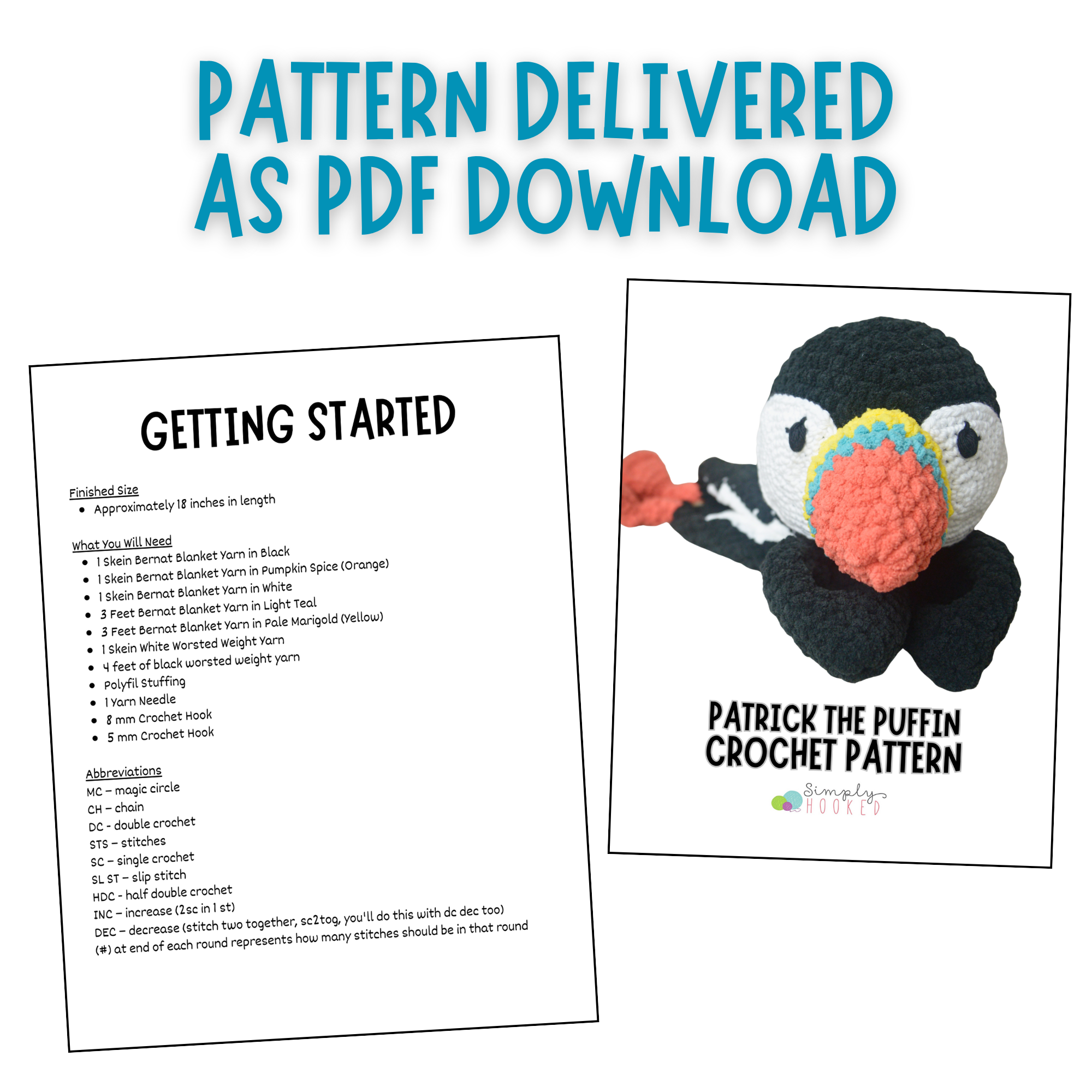 Puffin Crochet Pattern – Easy Amigurumi Snuggler Plush PDF – Simply ...